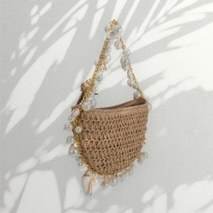 Shell Purse Straw Shoulder Bag Pearl Bag Seashell Purse Summer Handbag ...