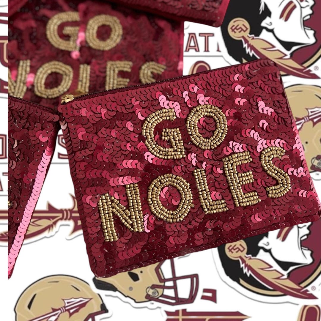FSU Seminoles Sequin Beaded Coin Purse Go Noles Game Day Wallet Zipper ...