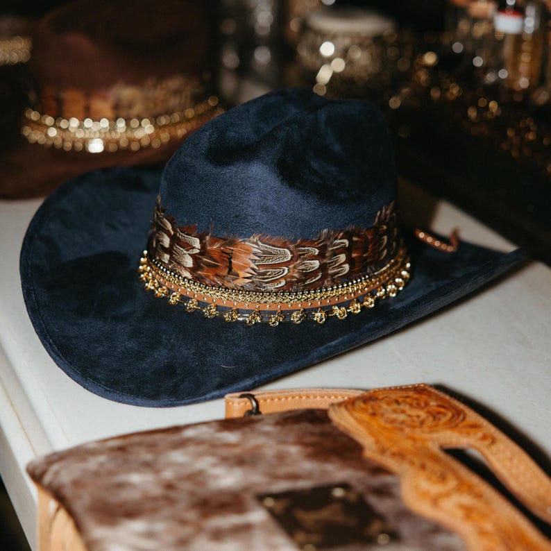 Personalized Cowboy Hat With Feathers Western Chic Hat Apres Ski Rodeo ...