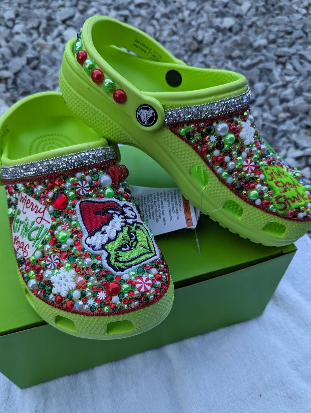 Grinch Holiday Bling Crocs - Etsy