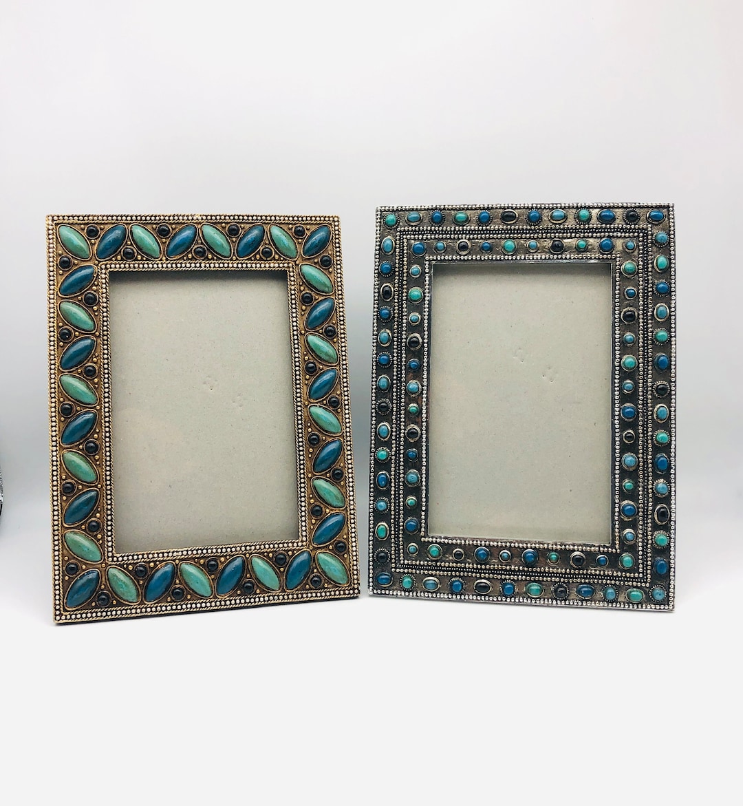 Vintage Jeweled Art Photo Frames, Turquoise, Blue and Black Jeweled ...