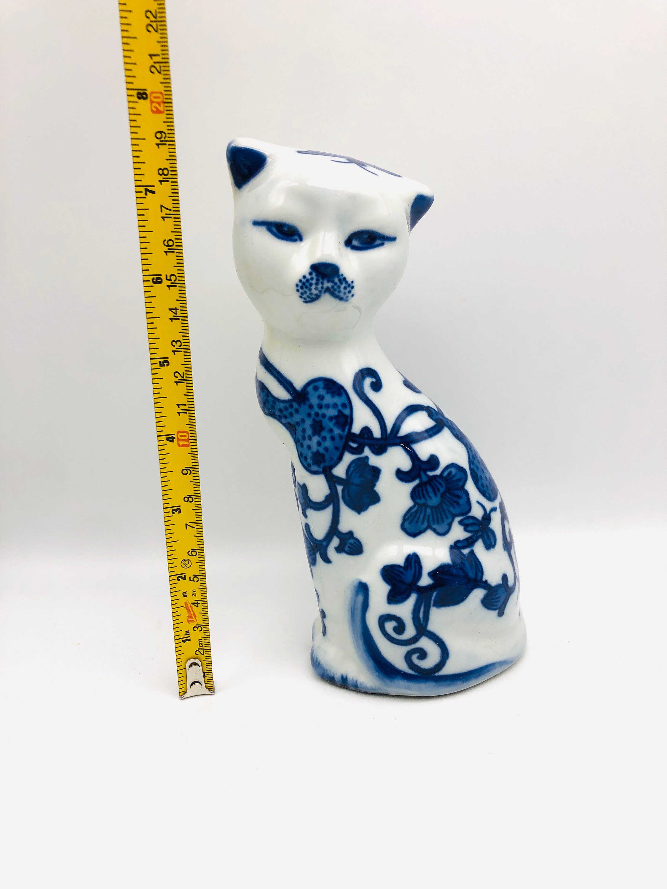 Vintage Blue and White Ceramic Animals, Handpainted Collectibles, Cat ...