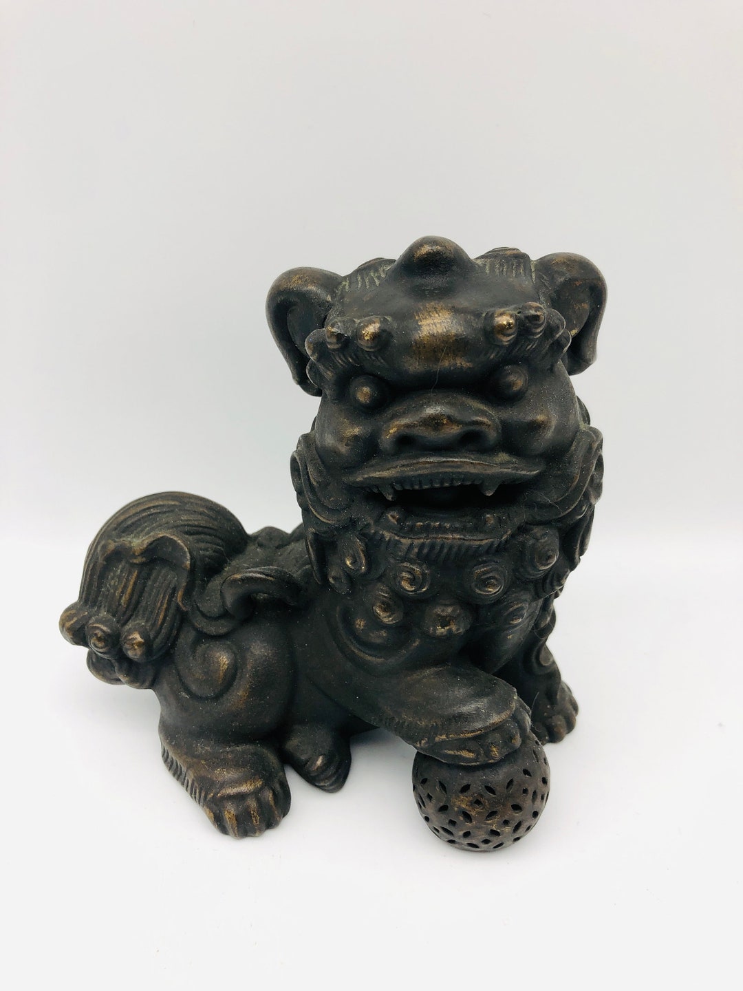 Vintage Chinese Metal Foo Dog Statue, Chinese Collectibles, Asian Decor ...