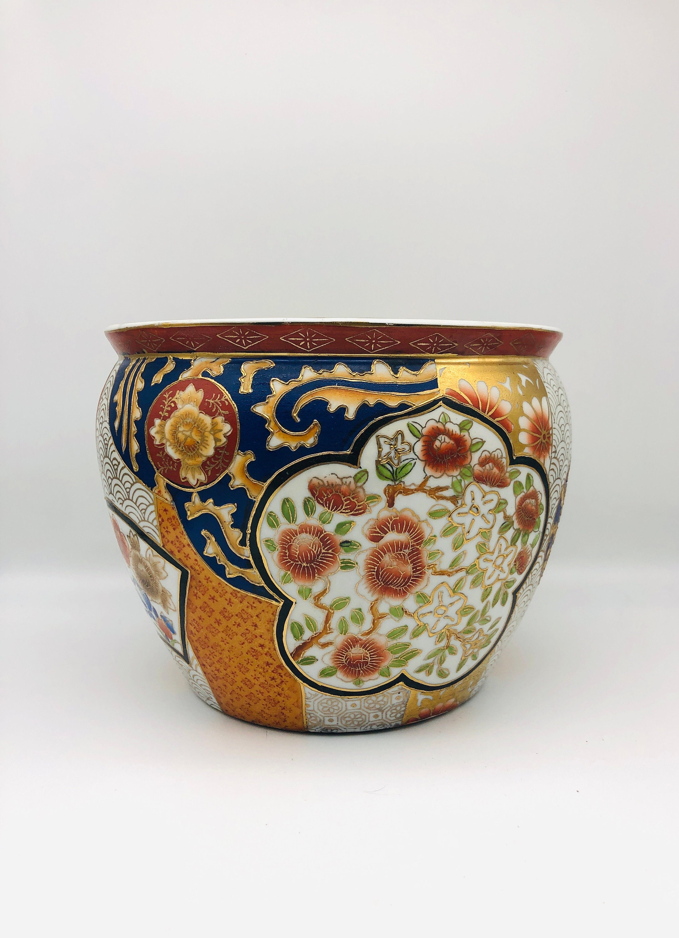 Vintage Chinese Moriage Pottery Planter, Imari Style Vibrant ...