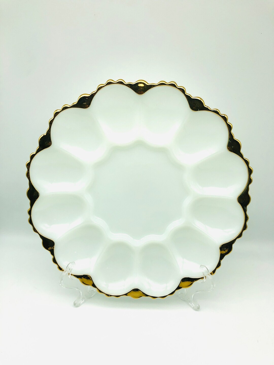 Vintage Anchor Hocking Milk Glass Deviled Egg Serving Platter, Milk ...