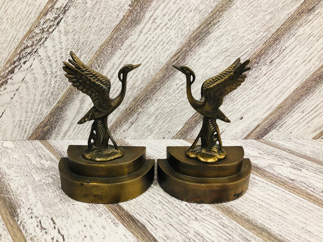 Rare Retro Pair of Crane on Pedestal Bookends Canadian Made - Etsy