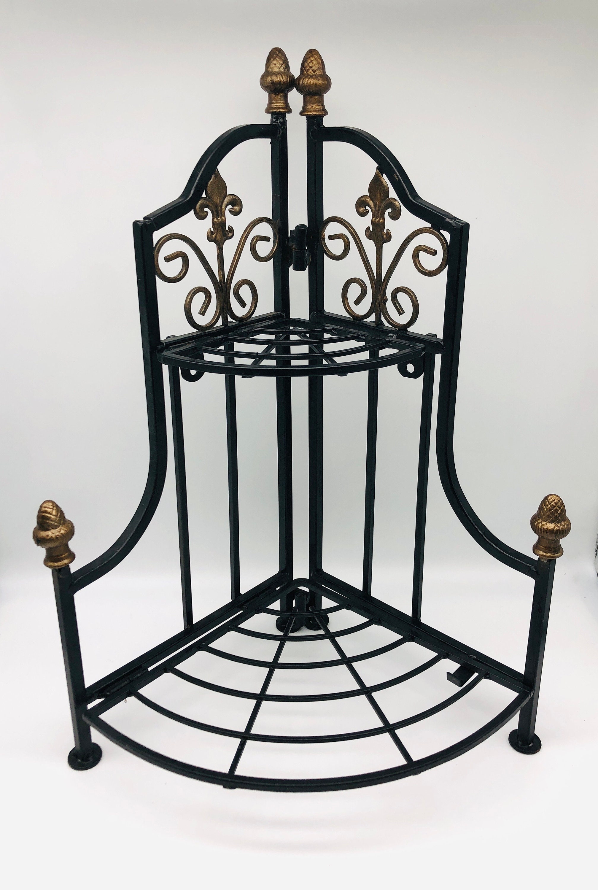 Vintage Wrought Iron Metal Corner Shelf, Wall Mount or Table Top Small ...