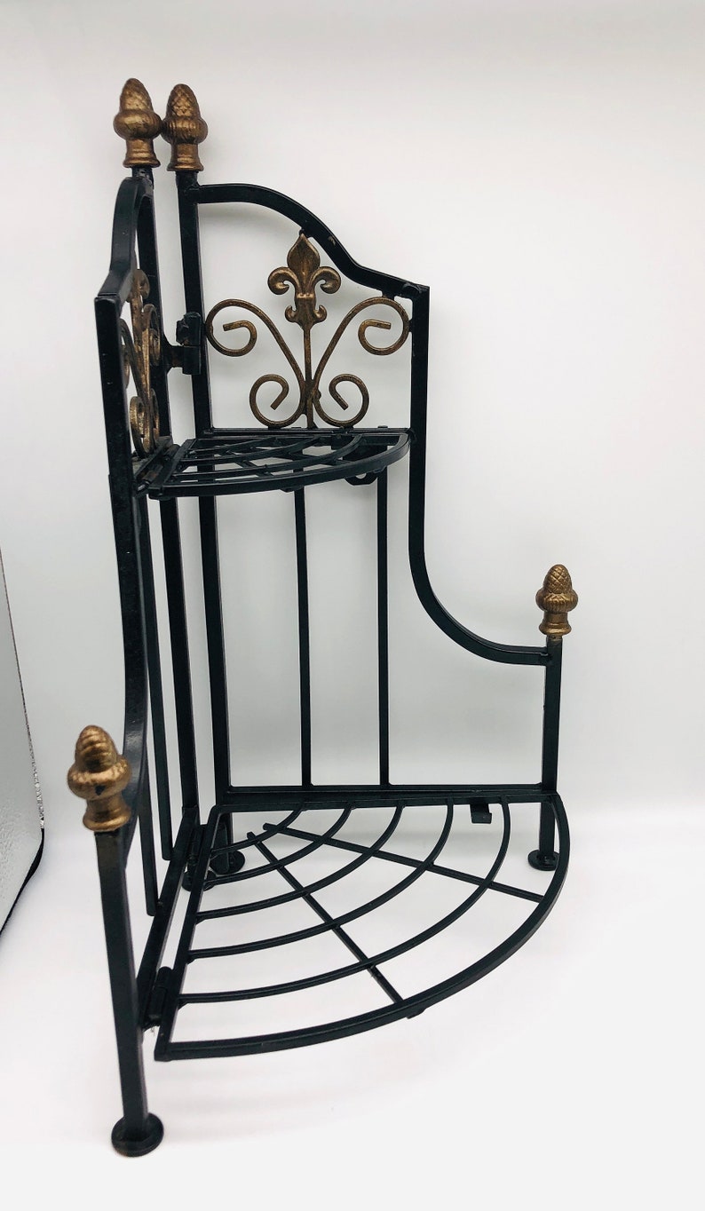 Vintage Wrought Iron Metal Corner Shelf, Wall Mount or Table Top Small ...