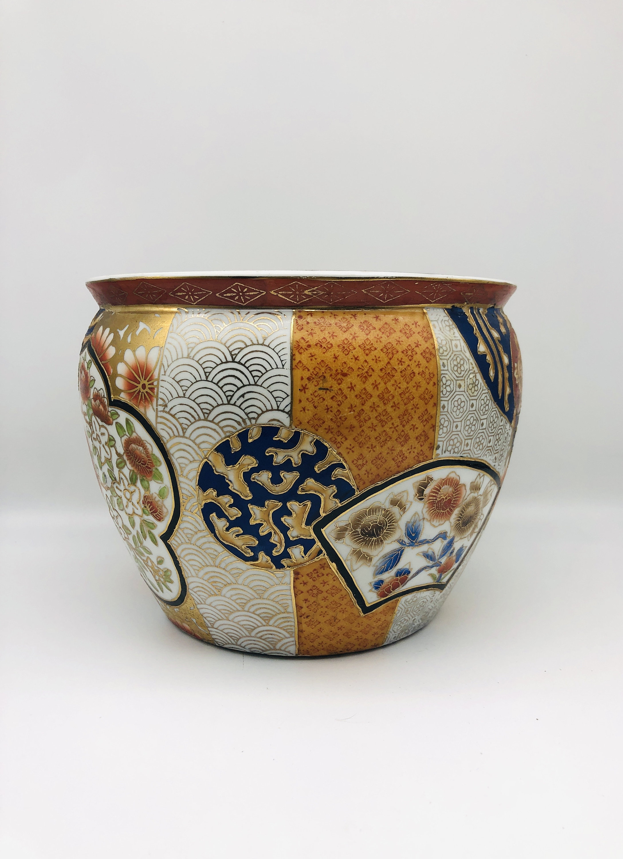 Vintage Chinese Moriage Pottery Planter, Imari Style Vibrant ...
