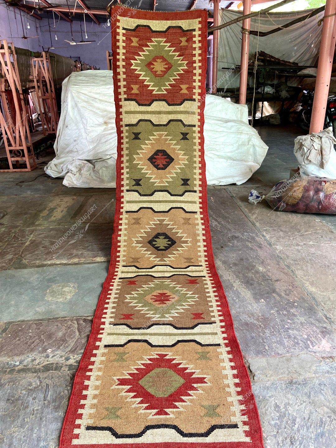 Handwoven Wool Jute Kilim Runner Rug: Bohemian Stair Hallway Rug - Etsy