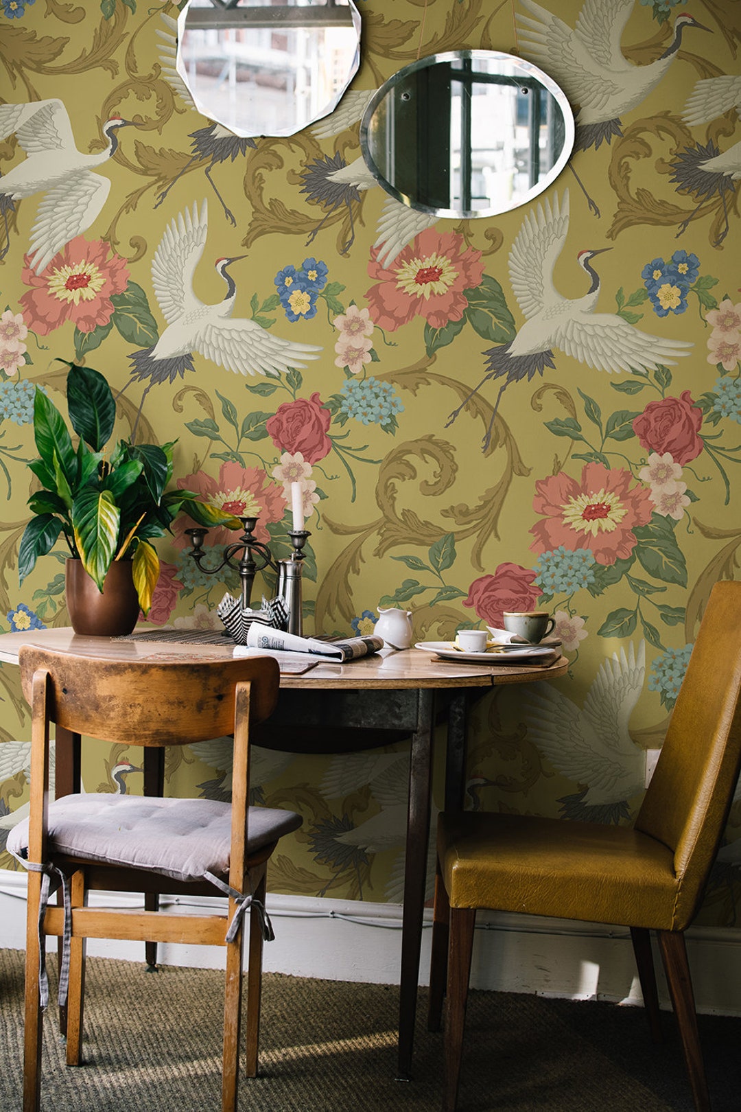 Elevate Your Interior With Our Manchurian Crane Wallpaper A - Etsy