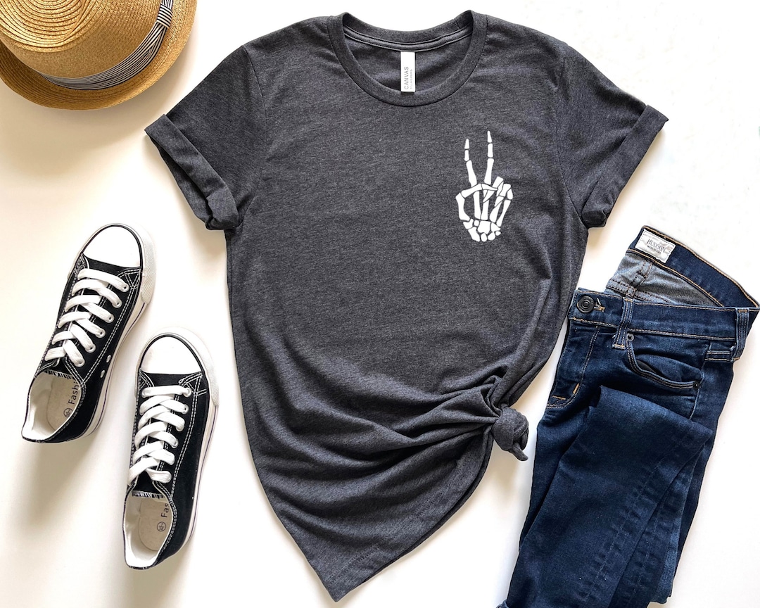 Skeleton Hand T-shirt, Skeleton Peace Sign Shirt, Skull Hand Tee ...