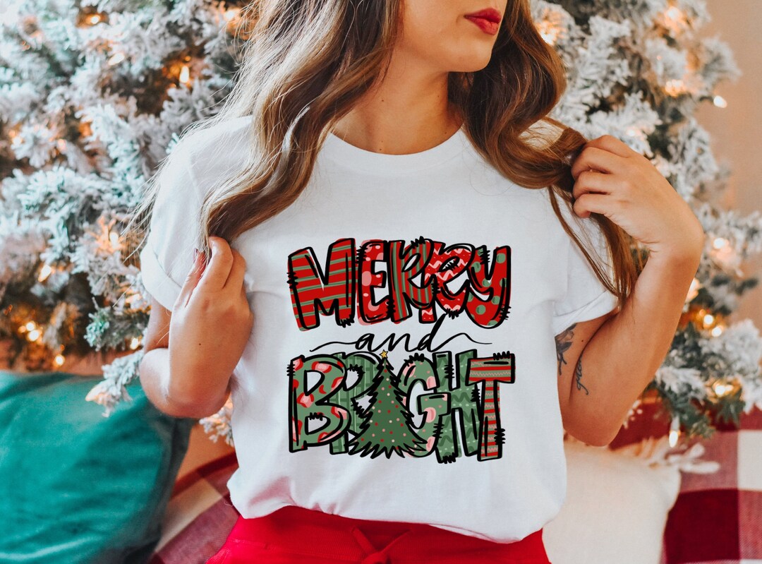 Merry and Bright T-shirt, Merry Christmas Tshirt, Christmas Tree Shirt ...