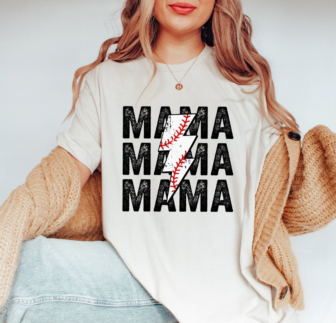 Baseball Mama T-shirt, Lightning Bolt Mama Shirt, Baseball Mother Shirt ...