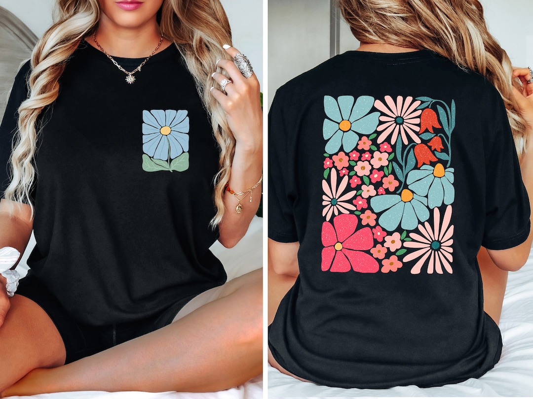 Boho Flowers T-shirt, Floral Woman T-shirt, Watercolor Floral T-shirt ...