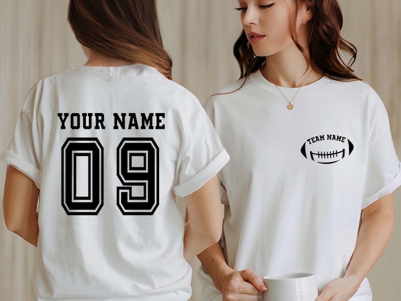Custom Football T-shirt, Front and Back Name & Number, Personalized ...