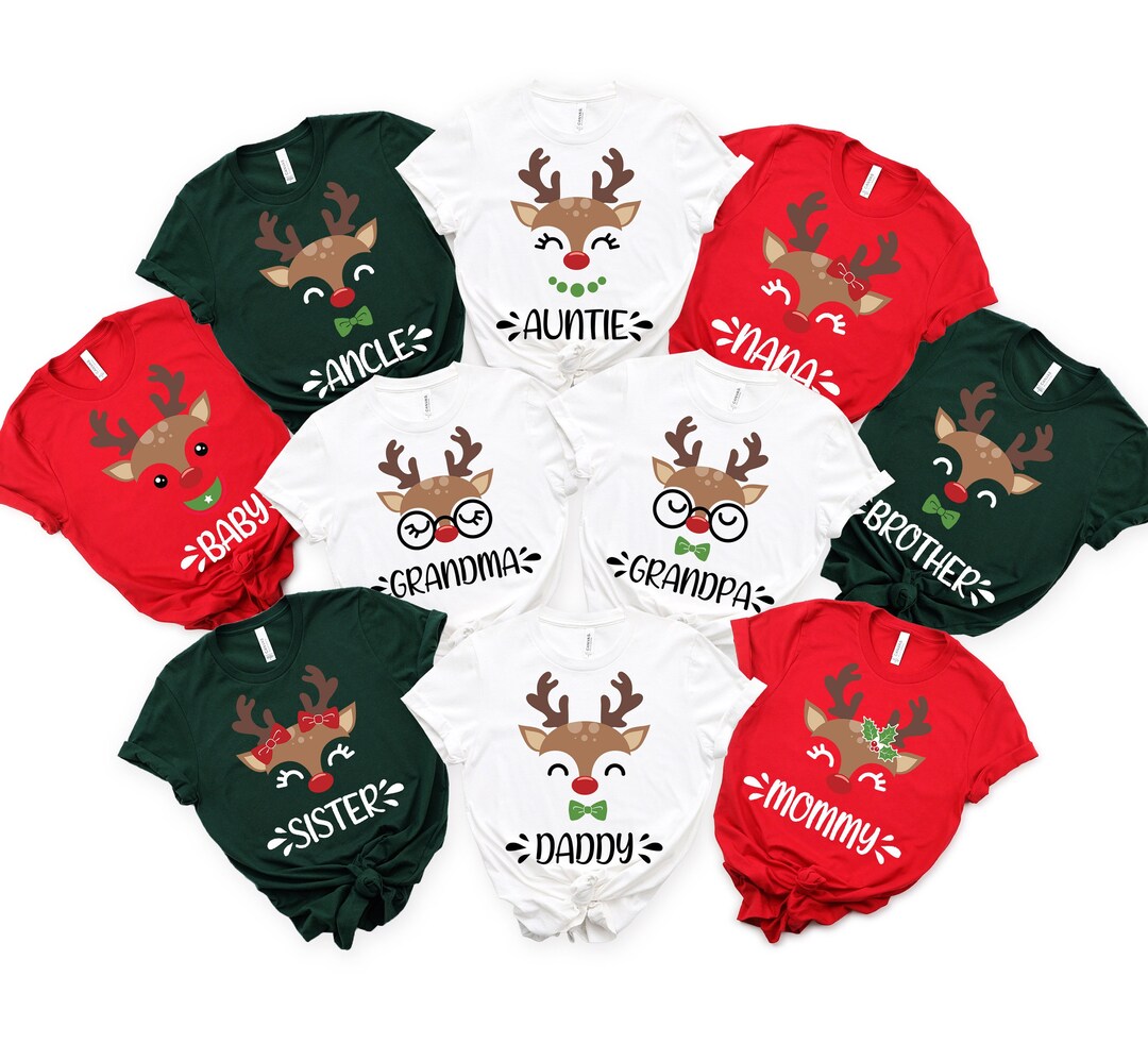 Reindeer Christmas Matching T-shirt, Festive Holiday Reindeer Top, Xmas ...