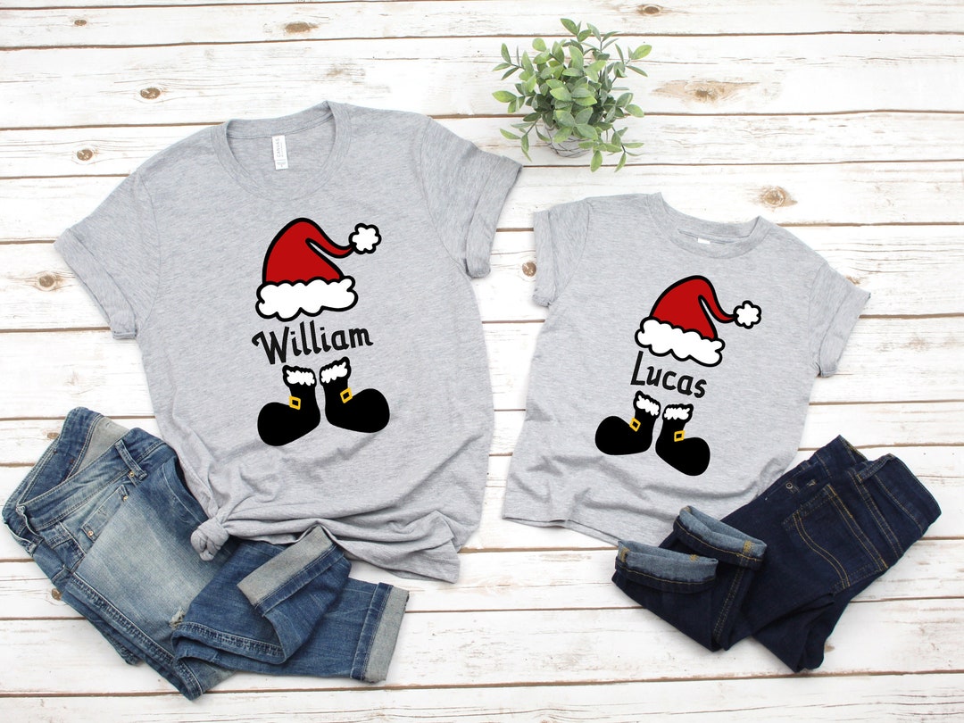 Custom Name Christmas Shirts, Split Santa Boy Shirt, Santa Hat, Kids ...