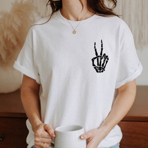 Skeleton Hand T-shirt, Skeleton Peace Sign Shirt, Skull Hand Tee ...