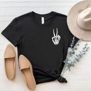 Skeleton Hand T-shirt, Skeleton Peace Sign Shirt, Skull Hand Tee ...