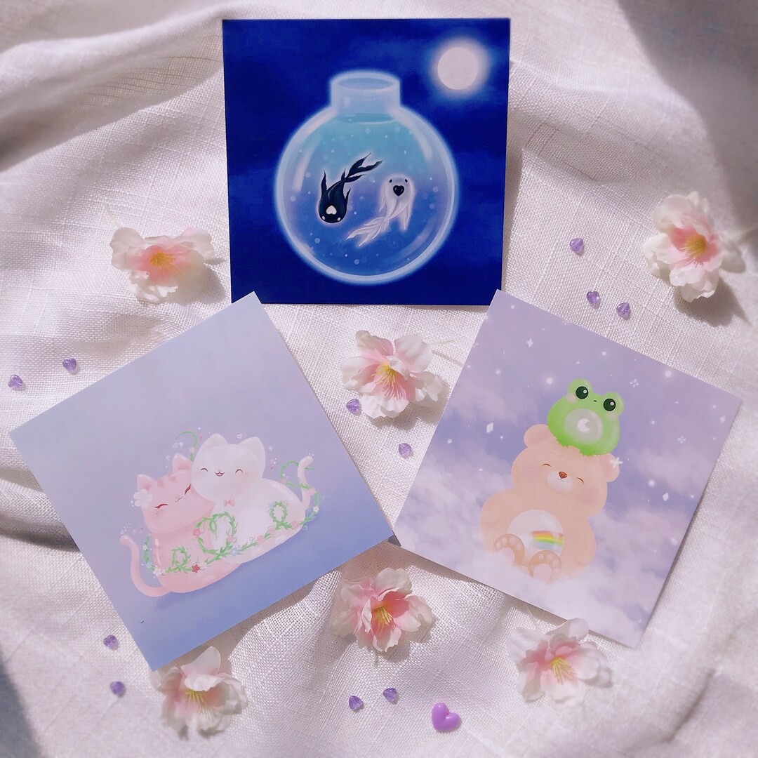 Midnight Fish, Snuggling Kitties, Frog and Bear | Cute Art Prints - Etsy