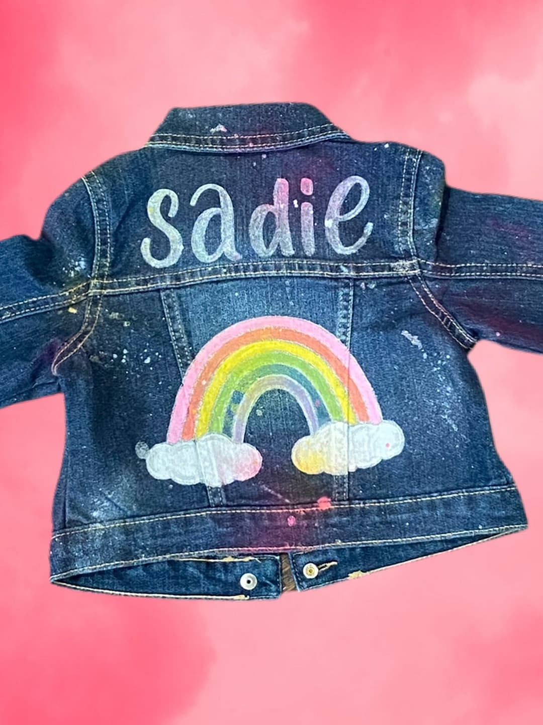 Girls Custom Hand Painted Rainbow Denim Jacket - Personalized ...