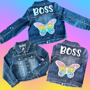 Pastel Color Butterfly Denim Jacket for Girls, Hand Painted With Name ...