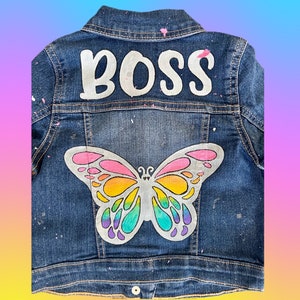 Pastel Color Butterfly Denim Jacket for Girls, Hand Painted With Name ...