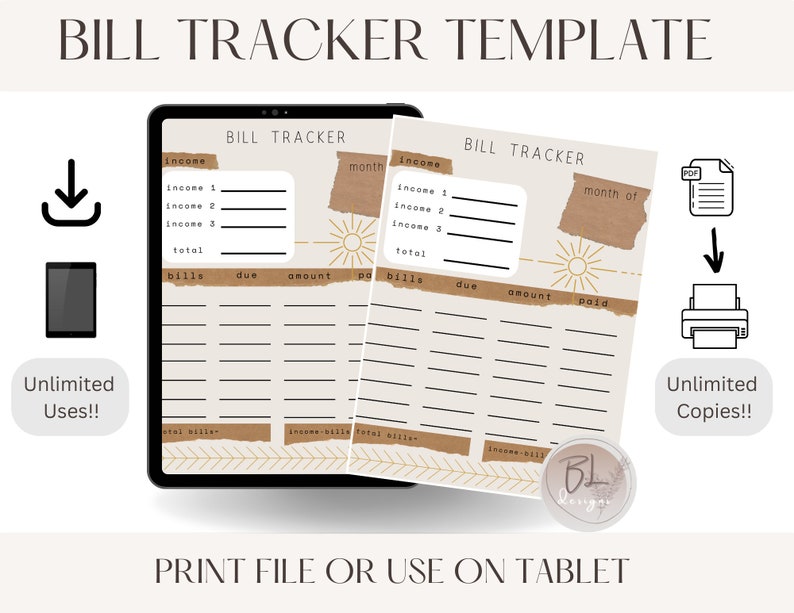 Monthly Bill Tracker Printable Template, Bill Tracker Digital Download ...