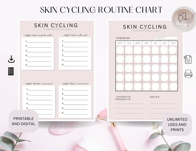 Printable/digital Skin Cycling Routine Checklist, Self-care Template, Skincare Calendar, Skin ...