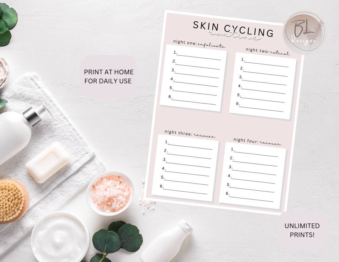 Printable/digital Skin Cycling Routine Checklist, Self-care Template ...