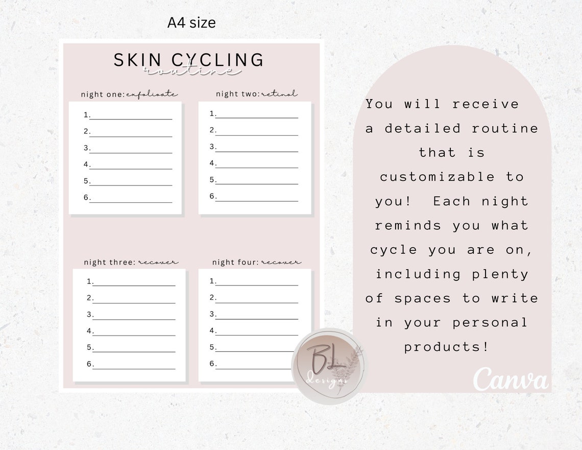 Printable/digital Skin Cycling Routine Checklist, Self-care Template, Skincare Calendar, Skin ...