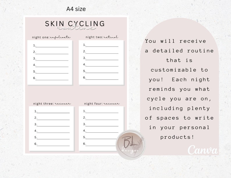 Printable Digital Skin Cycling Routine Checklist Self Care Template