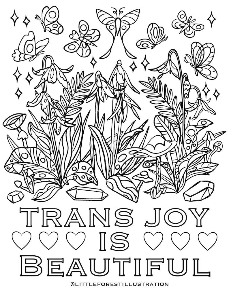 Hoja para colorear imprimible "Trans Joy is Beautiful" - Etsy México