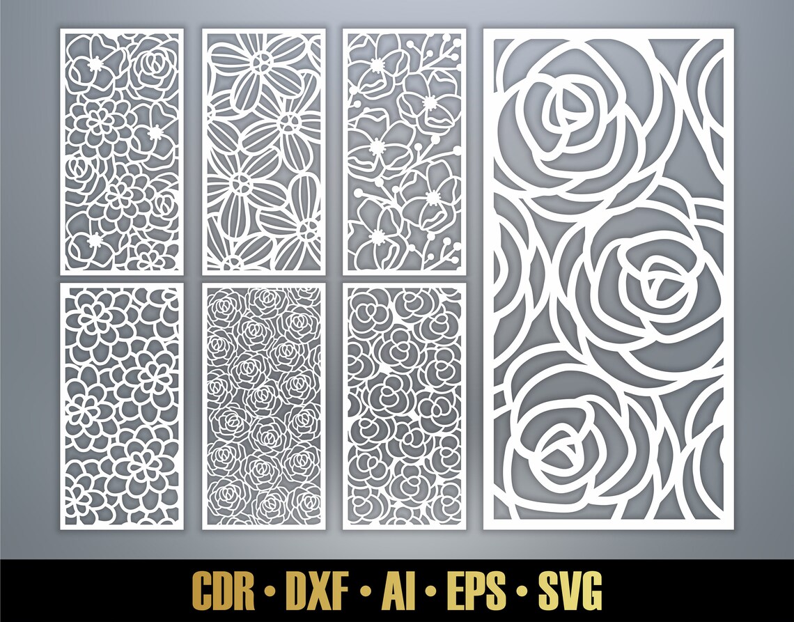 Floral Patterns Panel Templates SVG Set #26. 7 Vector Laser Cutting ...