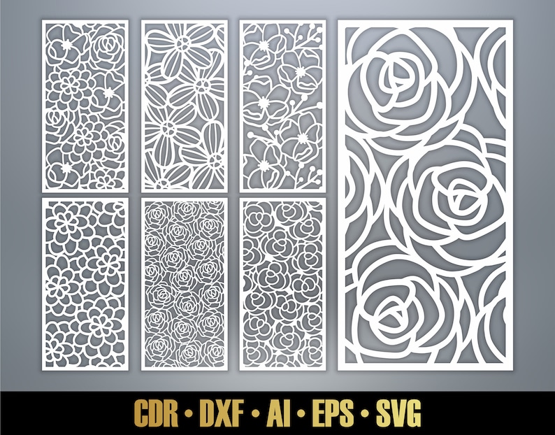 Floral Patterns Panel Templates SVG Set #26. 7 Vector Laser Cutting ...