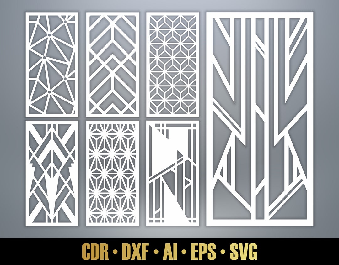 Geometric Futuristic Panel Templates SVG. 7 Vector Files, for Laser Cut ...