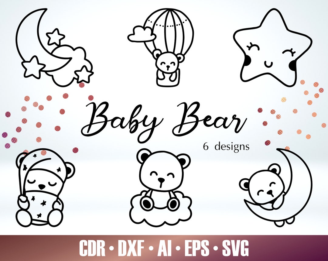 6 Sweet Baby Bear Outline SVG - Bear SVG Bundle for Glowforge - Animals ...