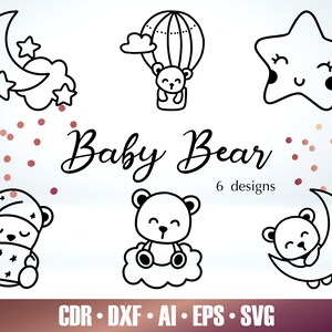 6 Sweet Baby Bear Outline SVG - Bear SVG Bundle for Glowforge - Animals ...
