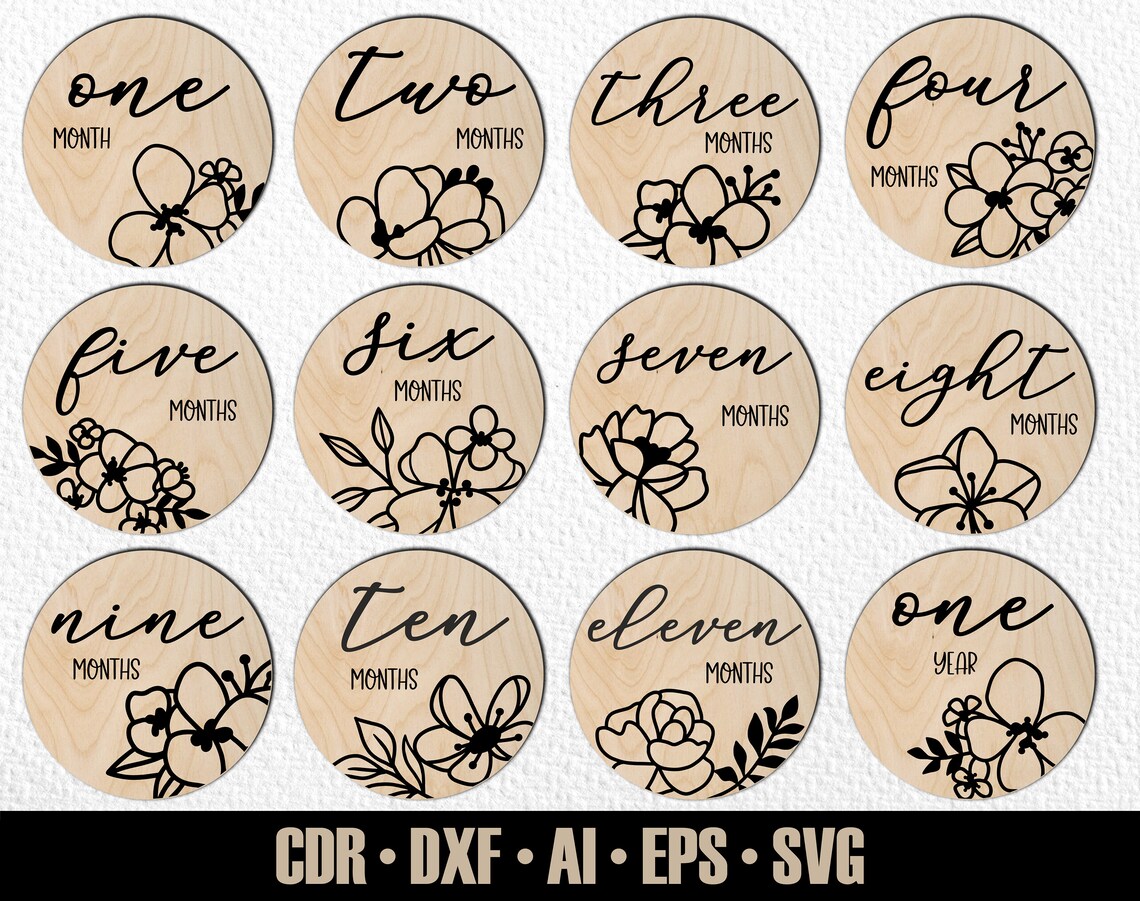 12 Floral Monthly Baby Milestones SVG. Rounded Milestones. - Etsy