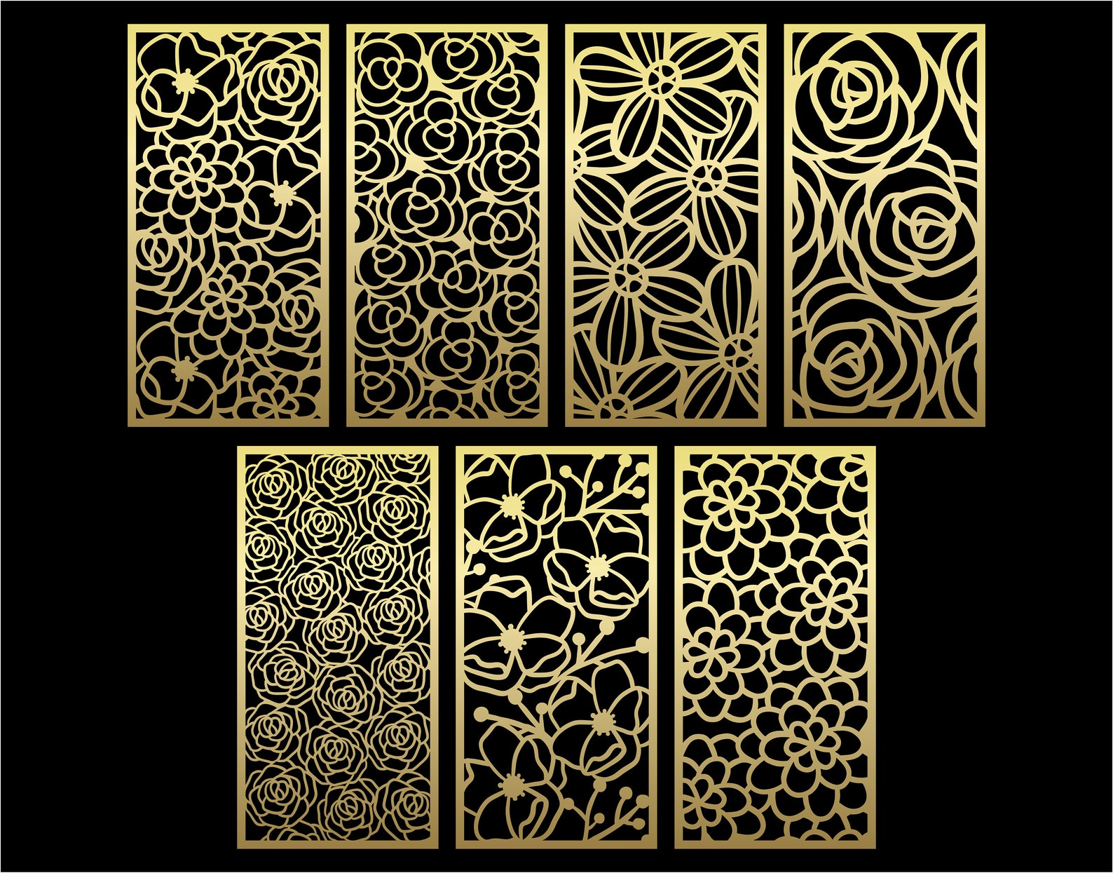 Floral Patterns Panel Templates SVG Set #26. 7 Vector Laser Cutting ...
