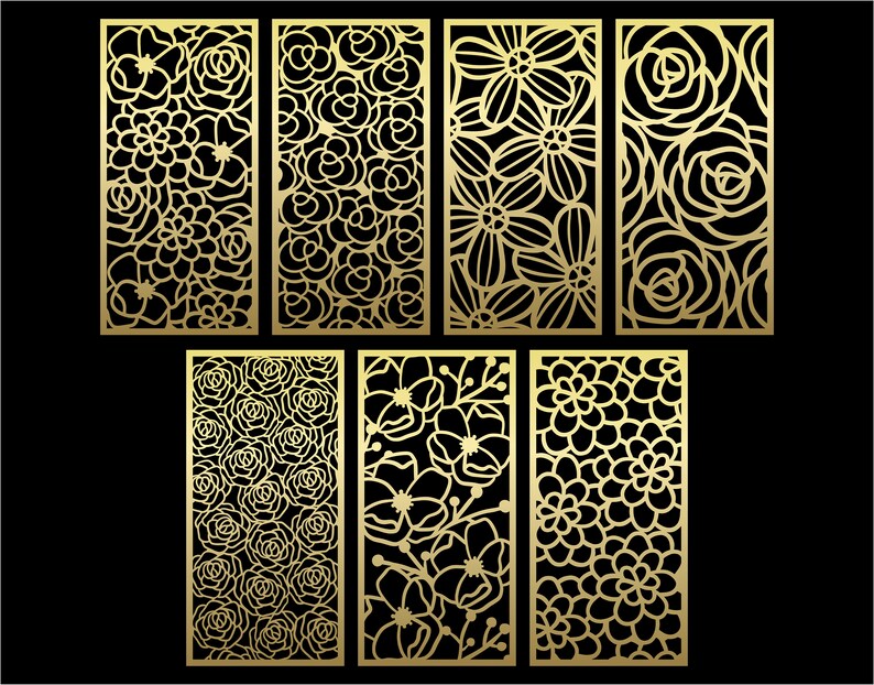 Floral Patterns Panel Templates SVG Set #26. 7 Vector Laser Cutting ...