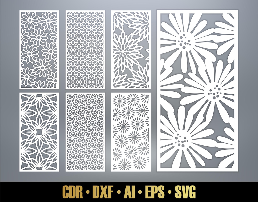 Floral Patterns Panel Templates SVG Set #69. 7 Vector Laser Cutting ...