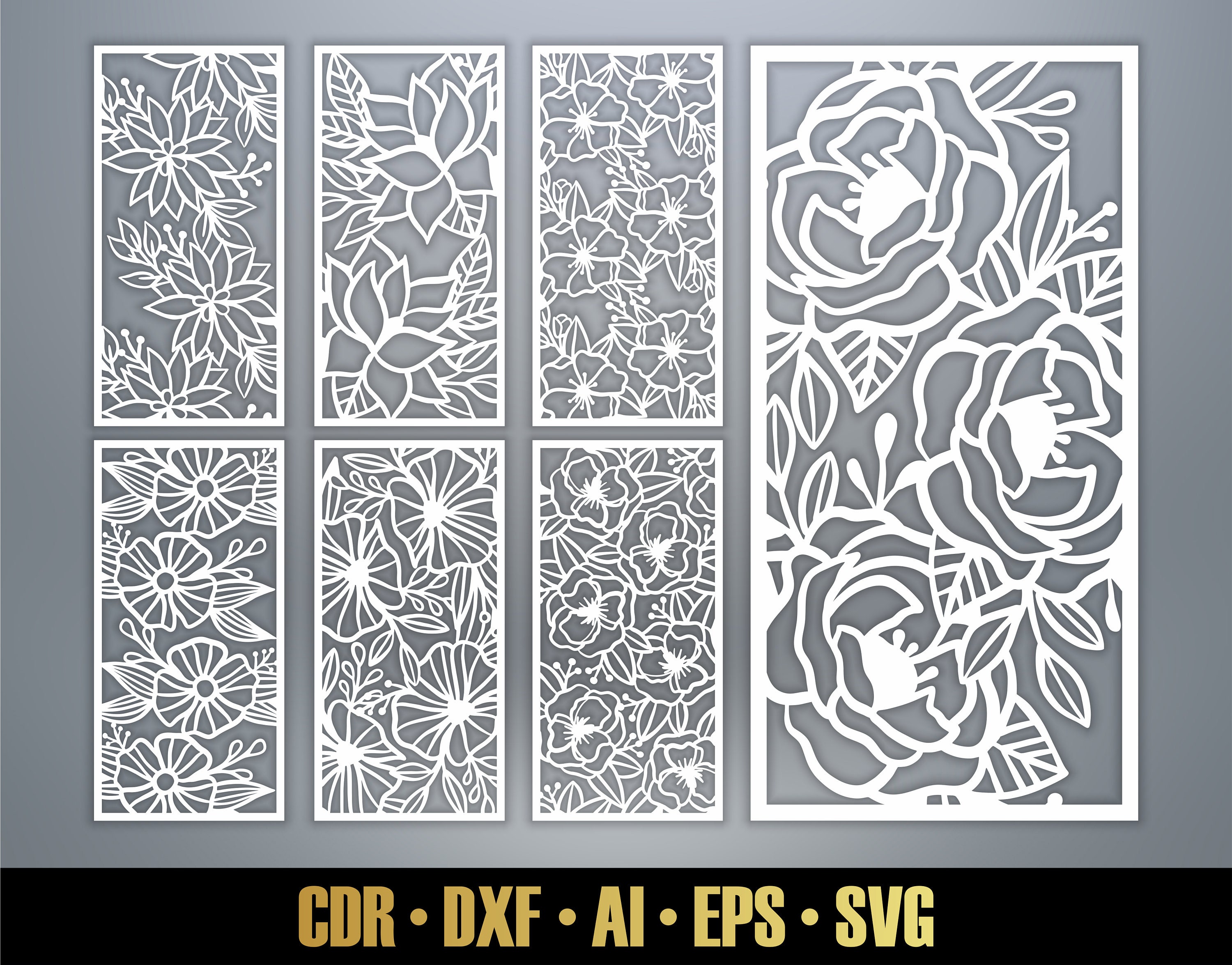 Floral Patterns Panel Templates SVG Set 29. 7 Vector Laser - Etsy