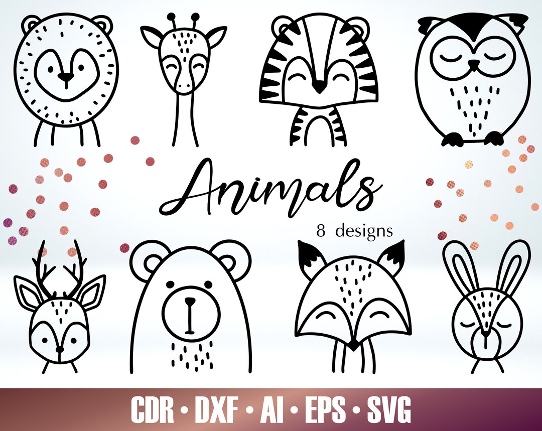 8 Sweet Baby Animals Outline SVG - Forest SVG Bundle for Glowforge ...