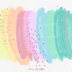 15 Pastel Rainbow Brush Strokes Clipart. Set 1. Paint Elements in ...