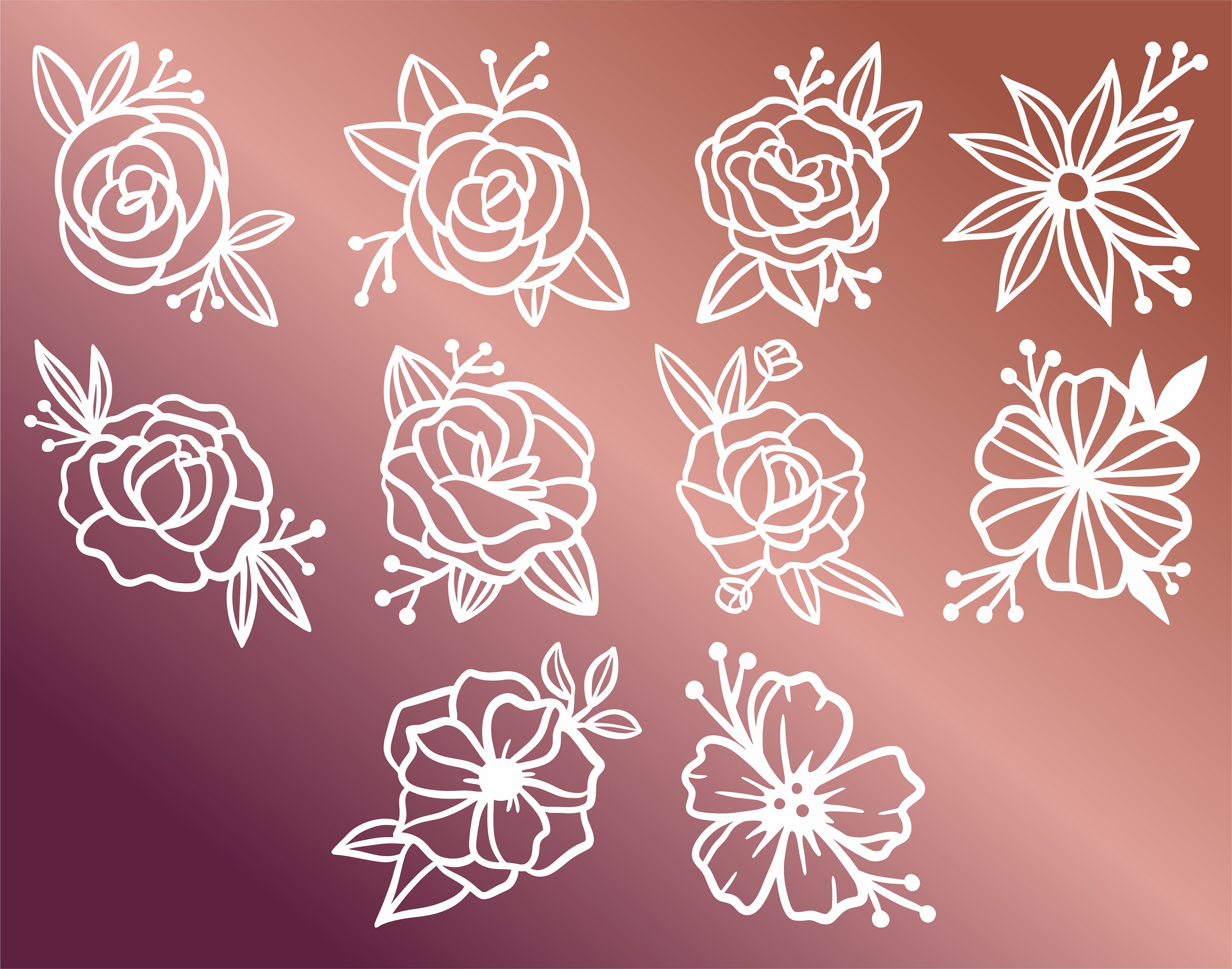 10 Floral SVG - Flowers SVG - Floral SVG Bundle for Glowforge - Flower ...