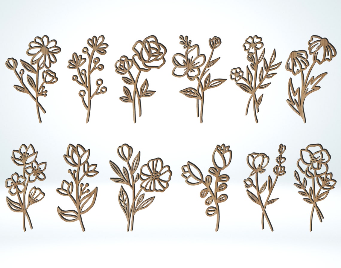 12 Flowers SVG - Floral SVG Bundle for Glowforge - Flower Laser Cut ...