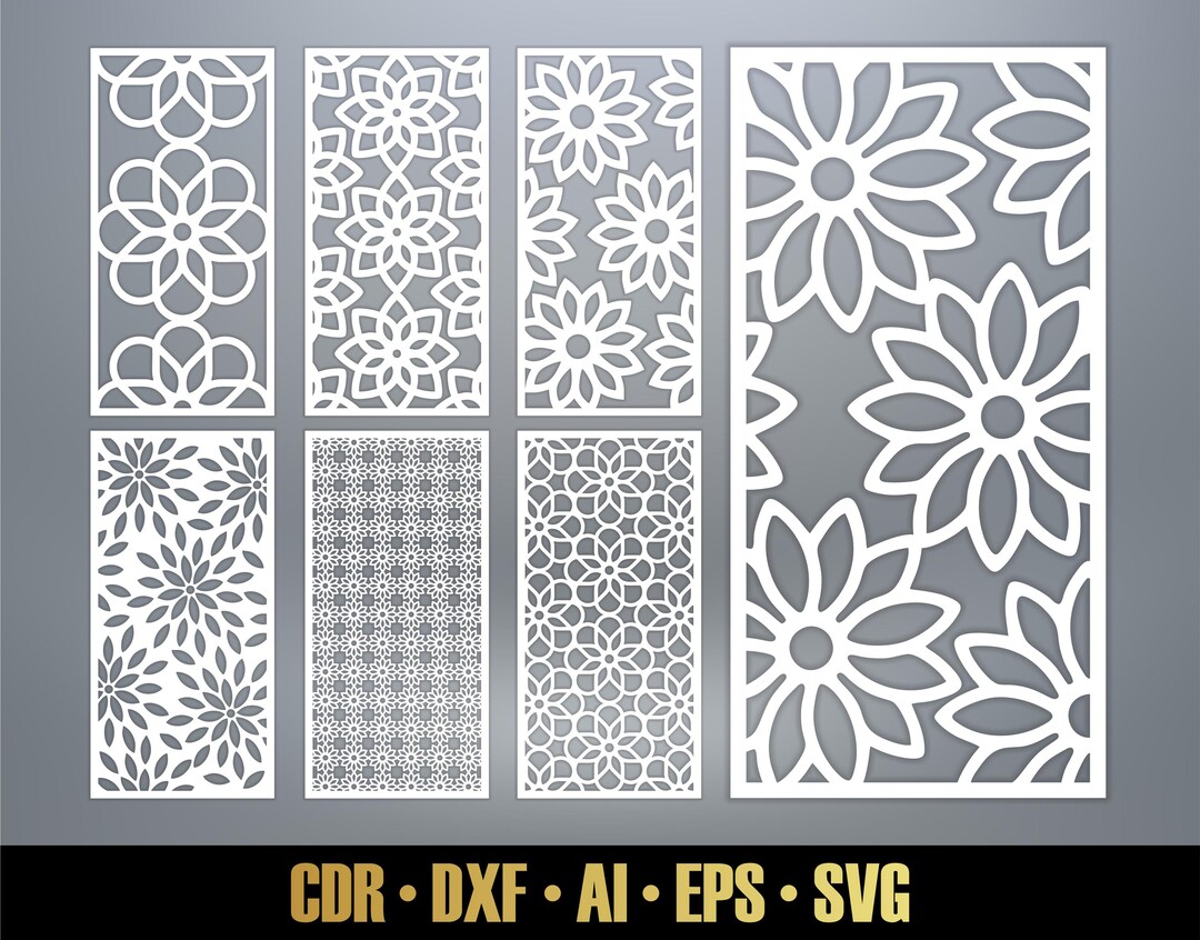 Floral Patterns Panel Templates SVG Set #67. 7 Vector Laser Cutting ...