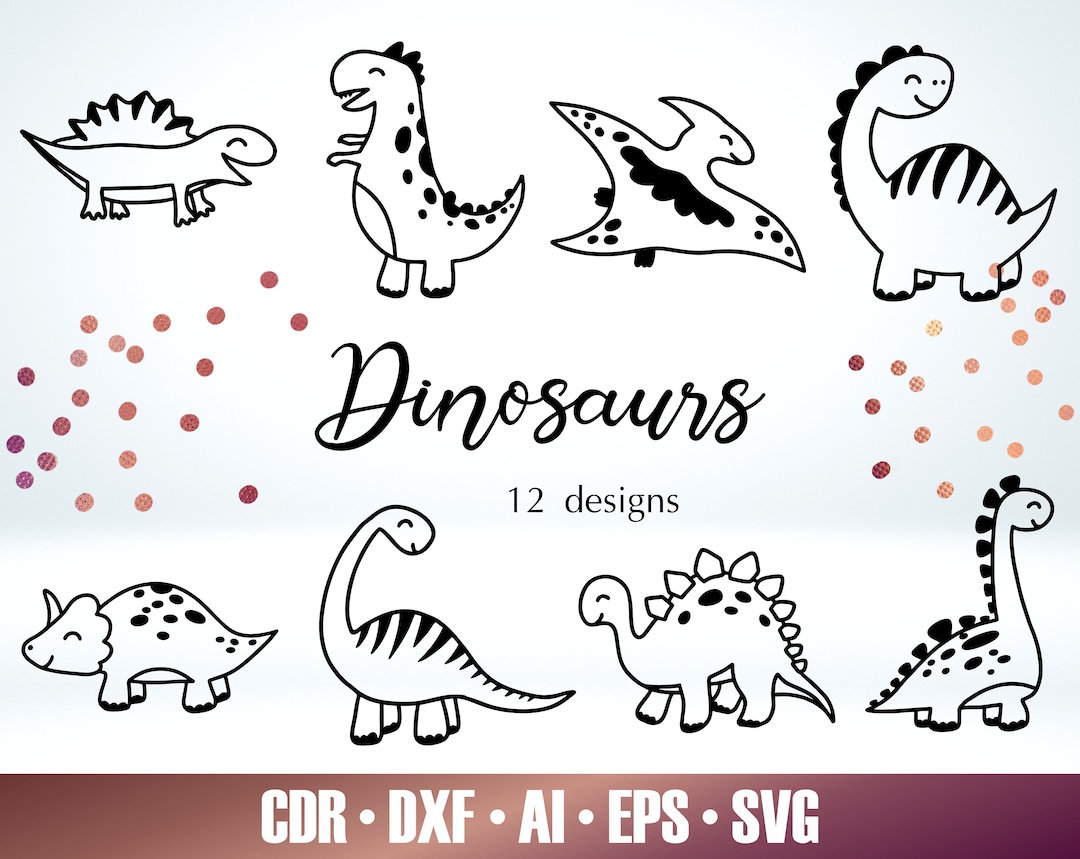 12 Dinosaurs Outline SVG - Dinos SVG Bundle for Glowforge - Dino Laser ...